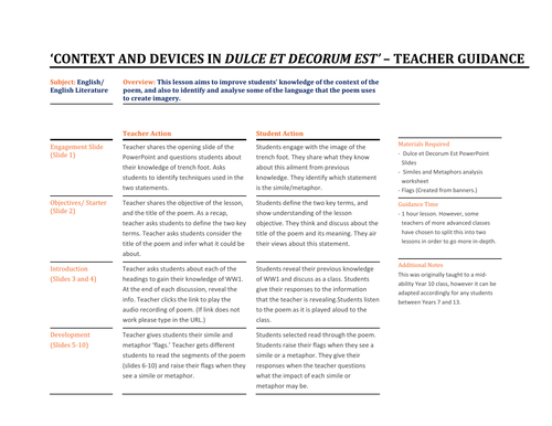 Dulce et Decorum est - Language Devices and Context | Teaching Resources