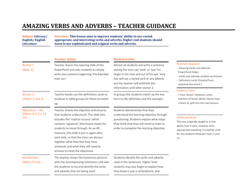 Amazing Verbs and Adverbs! | Teaching Resources