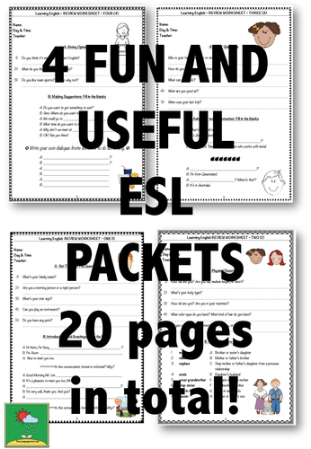 4 Fun & Useful ESL Packets (Worksheets) | Teaching Resources