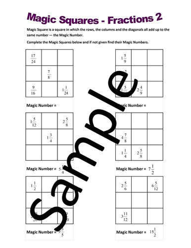 Magic Squares Fractions – Worksheets | Teaching Resources