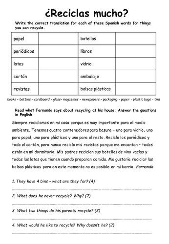El reciclaje | Teaching Resources