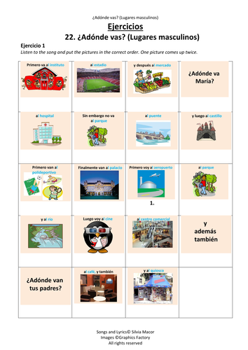 ¿Adónde vas? (Song about going places in Spanish - only masculine nouns ...