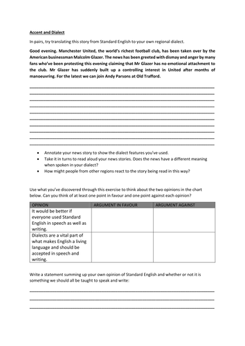 Standard English, Accent and Dialect | Teaching Resources