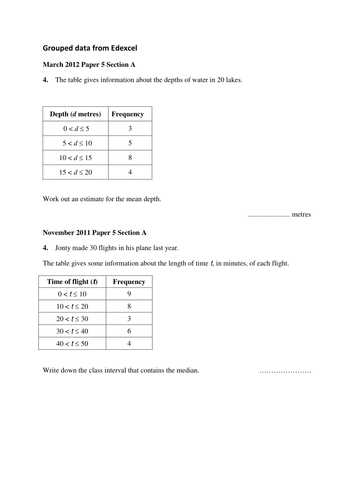 Math Grade 6 Statistics of grouped data. Data in class intervals ...