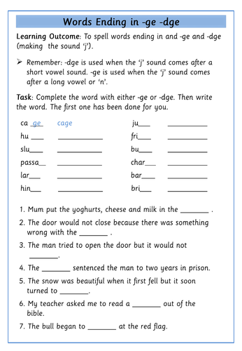 -ge / -dge words | Teaching Resources
