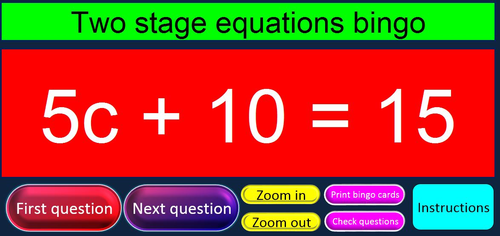 Equations bingo | Teaching Resources
