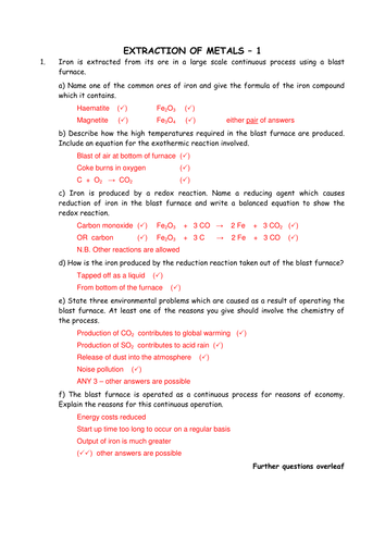 Chemistry: Metal extractions | Teaching Resources