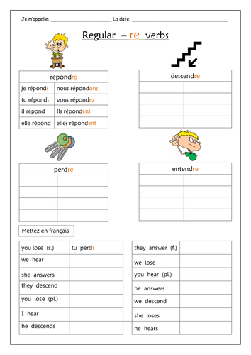 FRENCH VERBS - Planting a regular -re verb - Worksheets | Teaching ...