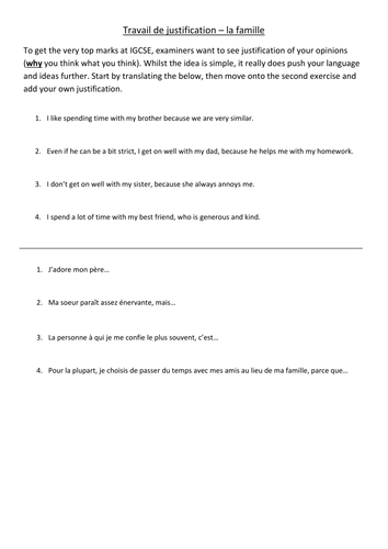 French IGCSE Module 1 - Self, Family and Friends - vocab, translations ...