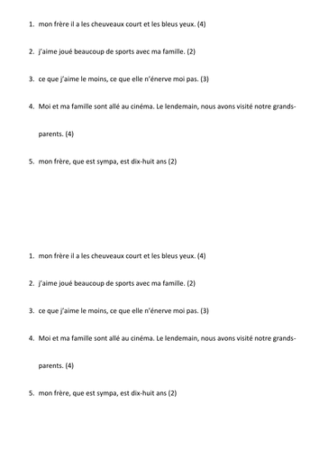 French IGCSE Module 1 - Self, Family and Friends - vocab, translations ...