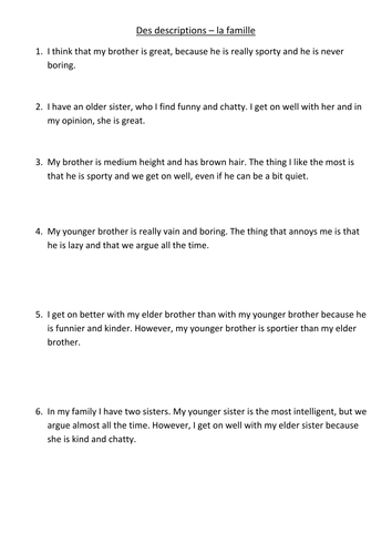 French IGCSE Module 1 - Self, Family and Friends - vocab, translations ...