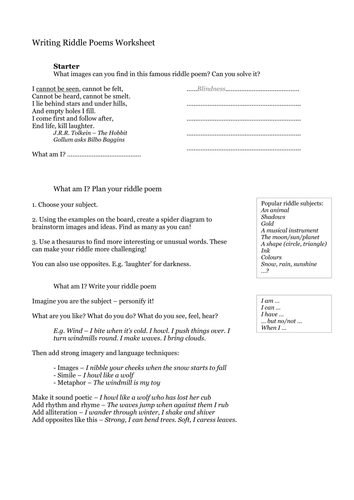 Poetry - Riddle Poems - Solving and writing - 2 whole, detailed lessons ...