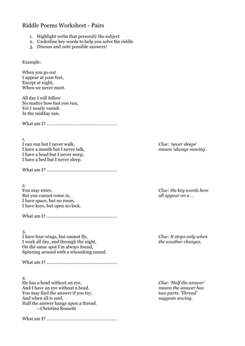 Poetry - Riddle Poems - Solving and writing - 2 whole, detailed lessons ...