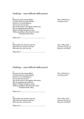 Poetry - Riddle Poems - Solving and writing - 2 whole, detailed lessons ...