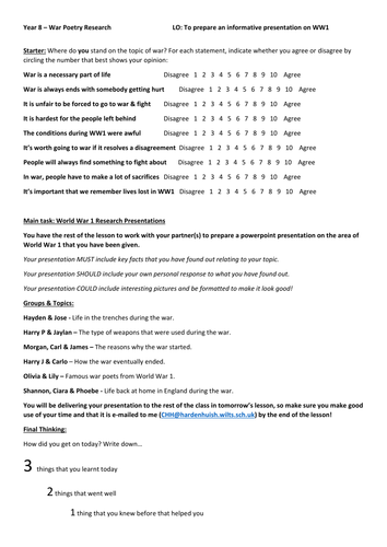 War Poetry Fully Resourced KS3 Scheme of Work | Teaching Resources