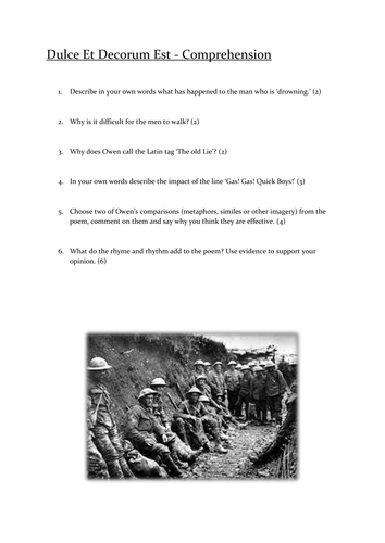 Dulce Decorum Est - Wilfred Owen | World War One Literature | Teaching ...