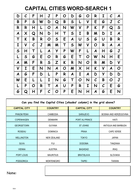 CAPITAL CITIES WORD-SEARCH & SPIRALS | Teaching Resources