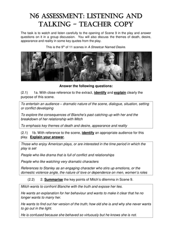 National 6 Listening Assessment Preparation using 'A Streetcar Named ...
