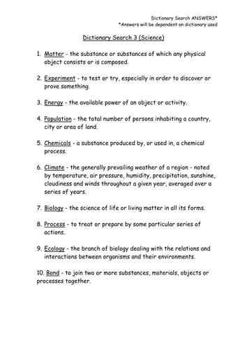 Key Subject Dictionary Searches | Teaching Resources