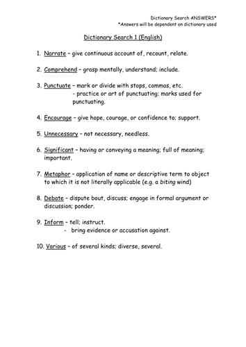 Key Subject Dictionary Searches | Teaching Resources