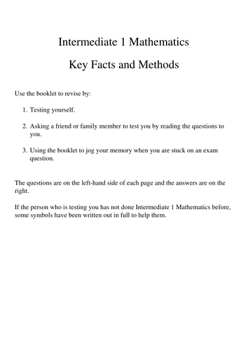 Intermediate 1 Mathematics Prelim and marking instructions and Key ...