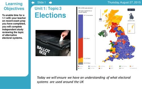 BUNDLE* Government and Politics AS (Edexcel) Unit 1.3 ELECTIONS ...