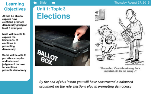BUNDLE* Government and Politics AS (Edexcel) Unit 1.3 ELECTIONS ...