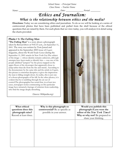 Ethics and Journalism - Controversial Photos Analysis Activity ...