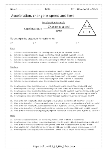 P2.1 - Acceleration, velocity and time + velocity-time graphs and area ...