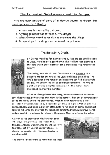 St George and the Dragon - Comprehension/Context | Teaching Resources