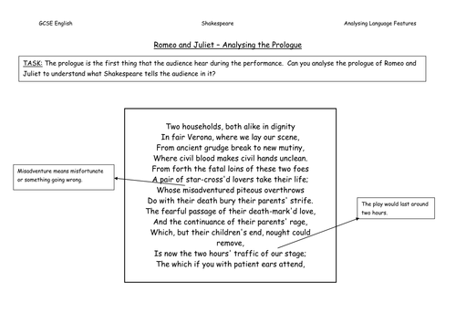 Analysing Shakespearean Language (R&J) | Teaching Resources