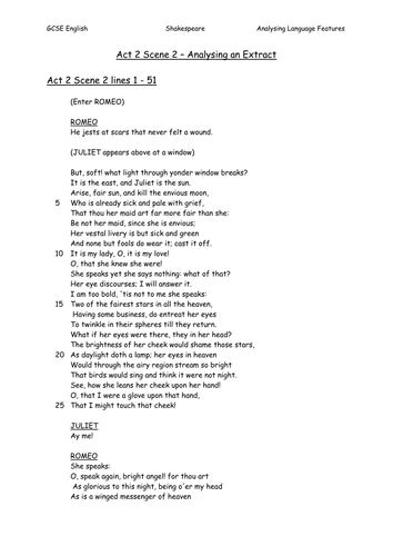 Analysing Shakespearean Language (R&J) | Teaching Resources