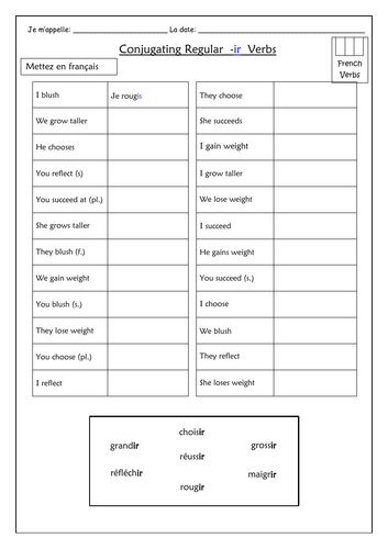 FRENCH VERBS - Planting a regular -ir verb - Worksheets | Teaching ...