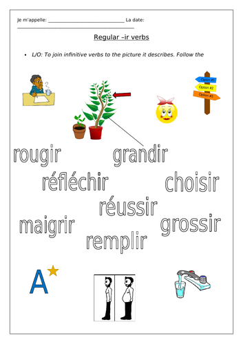 FRENCH VERBS - Planting a regular -ir verb - Worksheets | Teaching ...