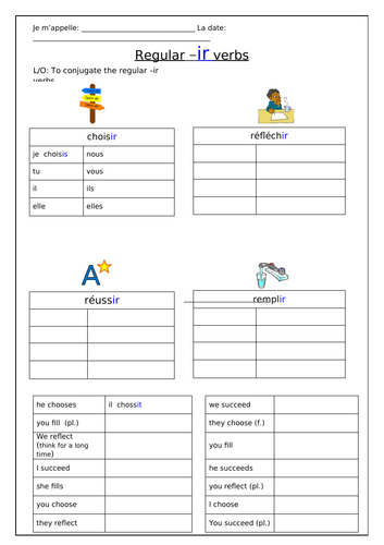 FRENCH VERBS - Planting a regular -ir verb - Worksheets | Teaching ...