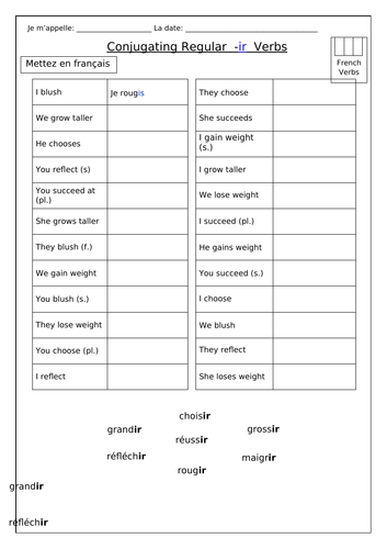 FRENCH VERBS - Planting a regular -ir verb - Worksheets | Teaching ...