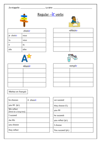 FRENCH VERBS - Planting a regular -ir verb - Worksheets | Teaching ...
