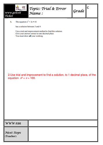 Trial & Improvement GCSE Grade D/C Lesson | Teaching Resources