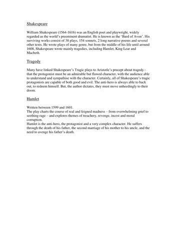 SQA Higher / WJEC GCSE English Literature Shakespeare's Hamlet ...
