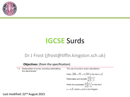igcse-further-maths-surds-teaching-resources
