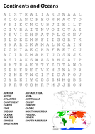 Continents and Oceans Word Search | Teaching Resources