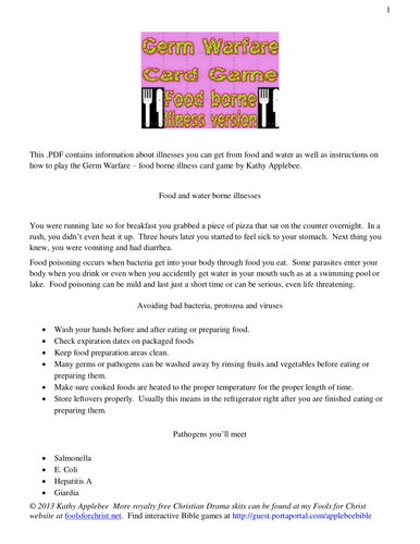 Foodborne Illness card game | Teaching Resources