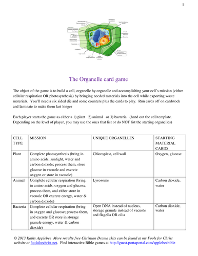 Cell Organelle and Process card game | Teaching Resources