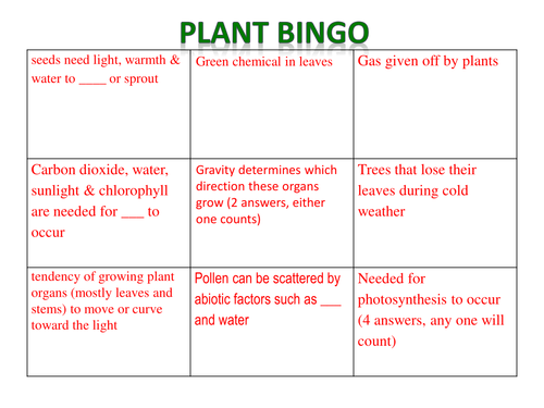 Plant bingo | Teaching Resources