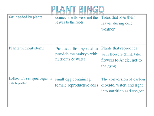 Plant bingo | Teaching Resources