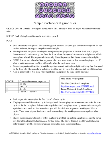 Simple Machine card game, bulletin board and graphic organizers ...