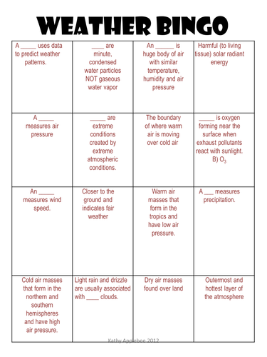 Weather bingo | Teaching Resources