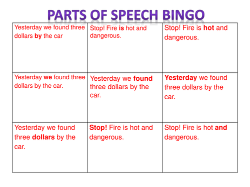 Parts of Speech bingo | Teaching Resources