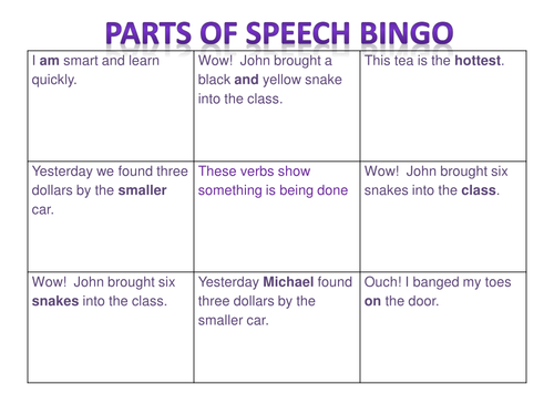 Parts of Speech bingo | Teaching Resources