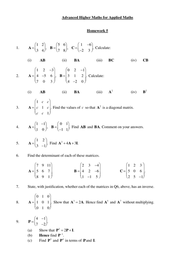 Advanced Applied Higher Mathematics worksheets x11, unit 1 summary ...